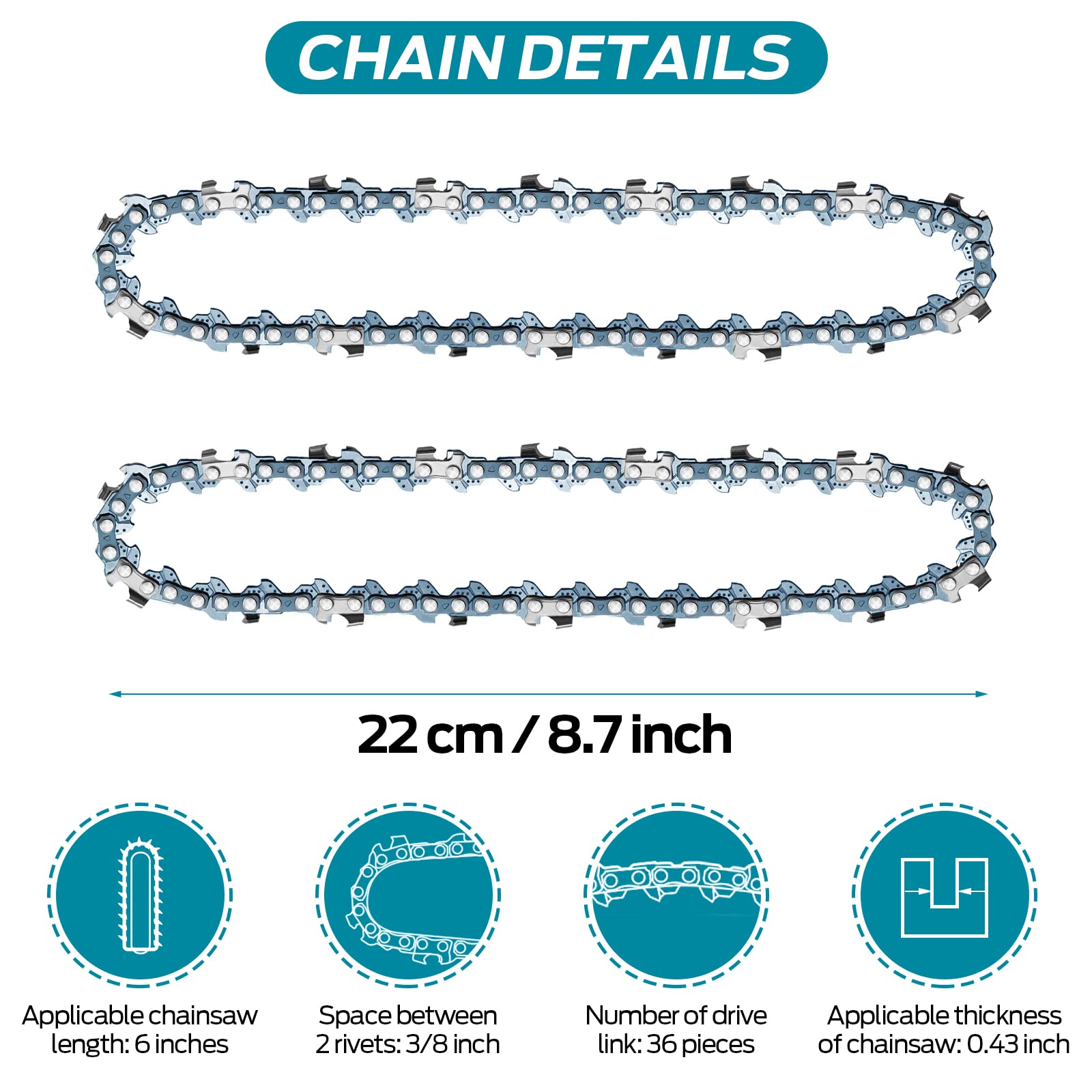 6-Inch Chainsaw Chain Replacement for Cordless Mini Chainsaws - 2 Pack ...